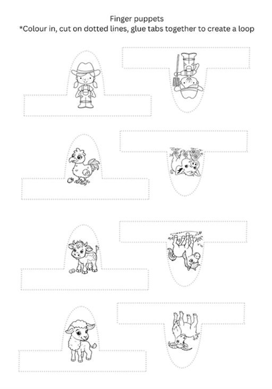 Printable Farm Animals Finger Puppets - Colouring Pretend Play Craft ...
