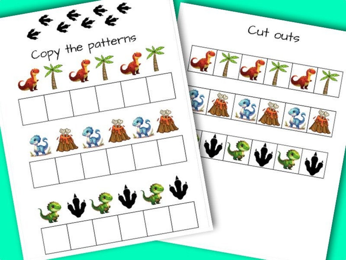 Printable Dinosaur Activity Sheets - Pattern Sequencing Educational ...