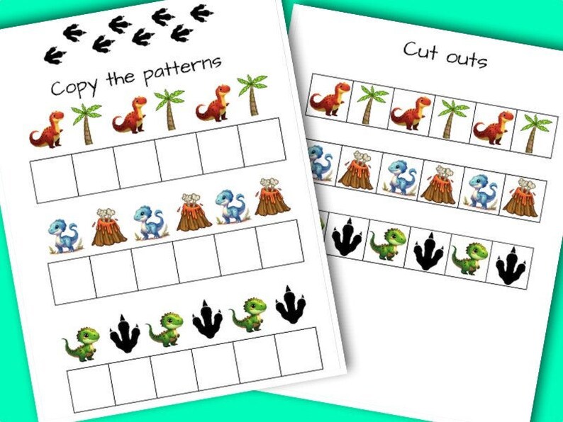Printable Dinosaur Activity Sheets - Pattern Sequencing Educational ...