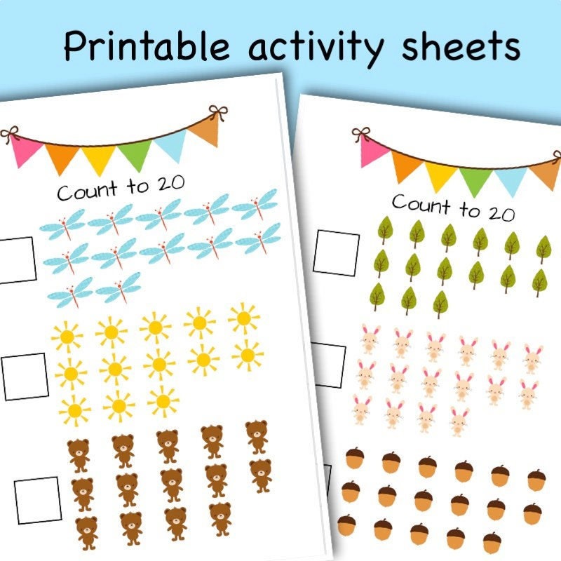 Printable Woodland Animal Activity Sheets Count to 20, Educational Game ...