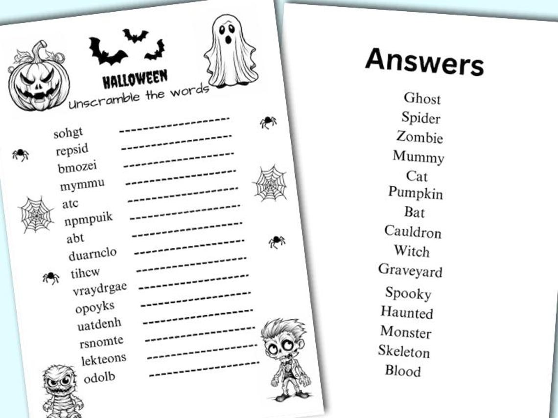 Printable Halloween Colouring in Word Scramble Activity Sheets ...