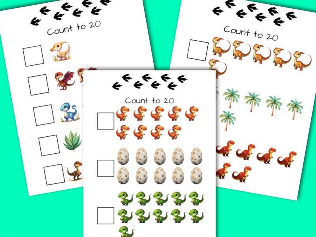 Printable Dinosaur Activity Sheets - Count to 20, Educational Game Home ...