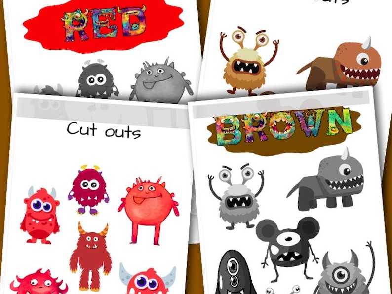 8 X Printable Monster Activity Sheets / Busy Book Match the Colours ...