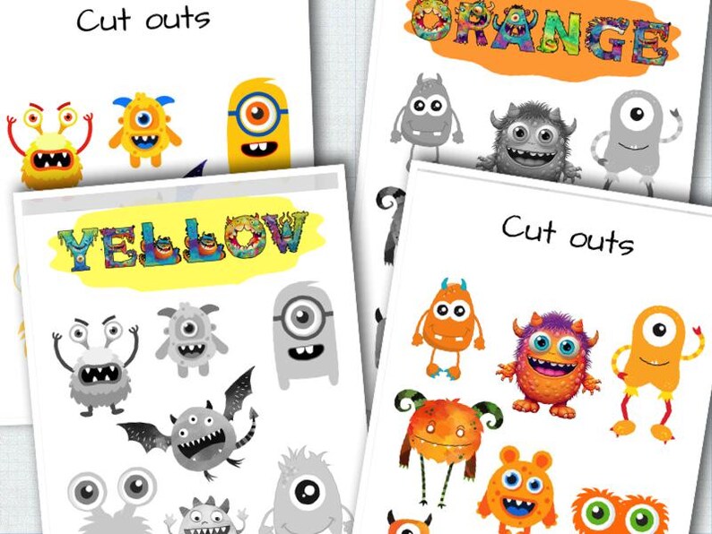 8 X Printable Monster Activity Sheets / Busy Book Match the Colours ...