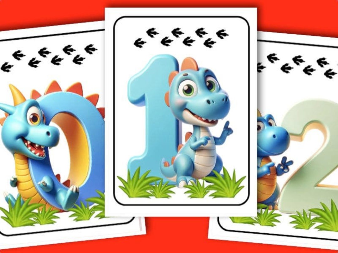 Dinosaur Number Flash Cards: Kids Counting, Cards Preschool Math ...