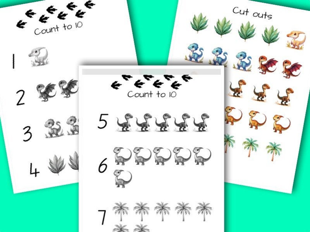 Printable Dinosaur Activity Sheets - Count to 10, Educational Game Home ...