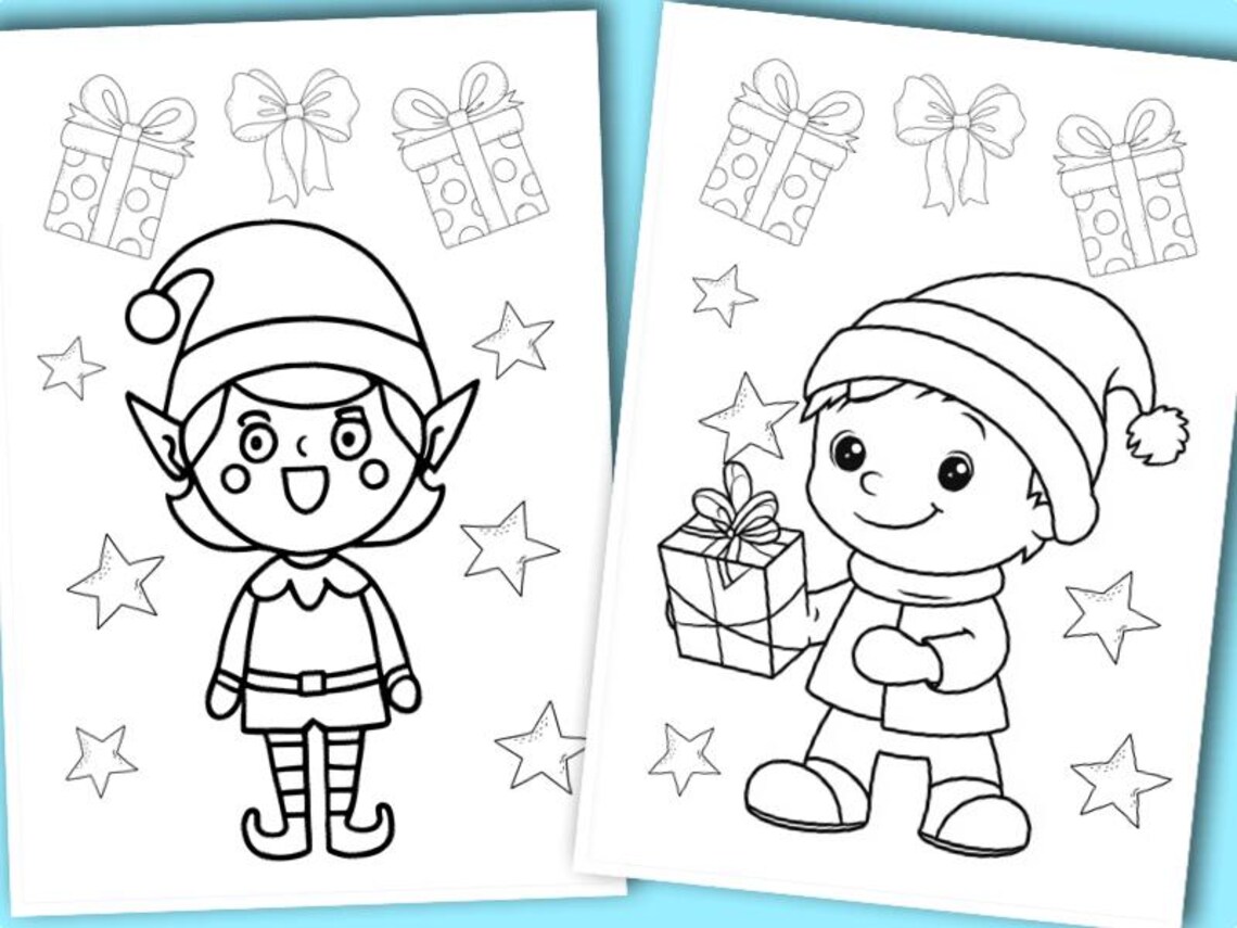 8 Printable Colouring in Pages Christmas Santa, Angel, Snowman, Tree ...