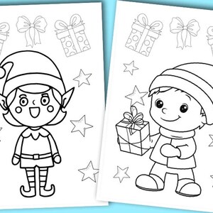 8 Printable Colouring in Pages Christmas Santa, Angel, Snowman, Tree ...