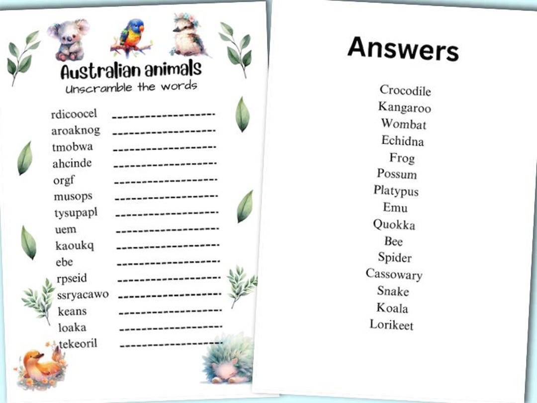 Printable Australian Animals Colouring in Word Scramble - Activity ...