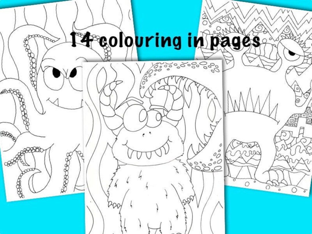 14 Printable Colouring in Pages Monster Animals Boys Halloween Kids Art ...