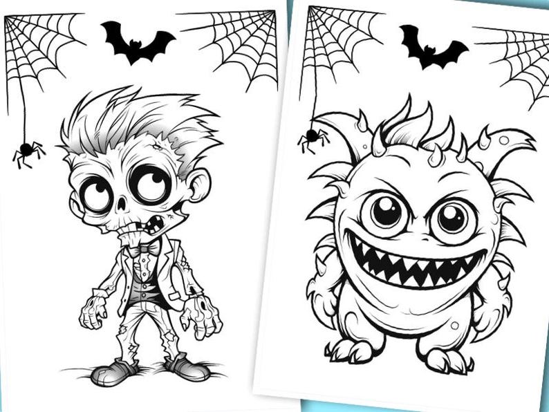 8 Printable Colouring in Pages Halloween Zombie, Monster, Mummy, Ghost ...