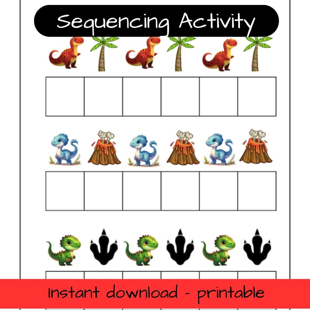 Dinosaur Pattern Sequencing Activity Sheets: Educational Pattern ...