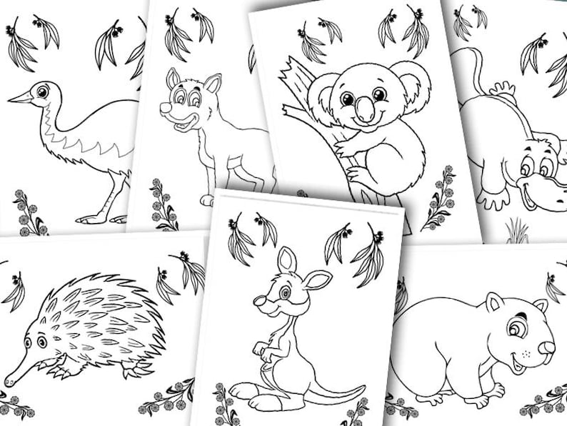 7 Printable Colouring in Pages - Australian Animals - Koala, Kangaroo ...