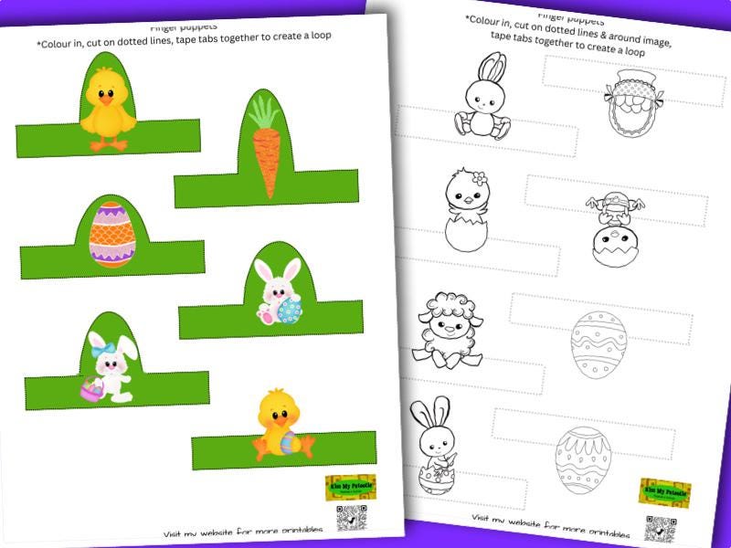 Easter Finger Puppets Printable: Bunny Chick Egg Puppet Craft, Kids ...