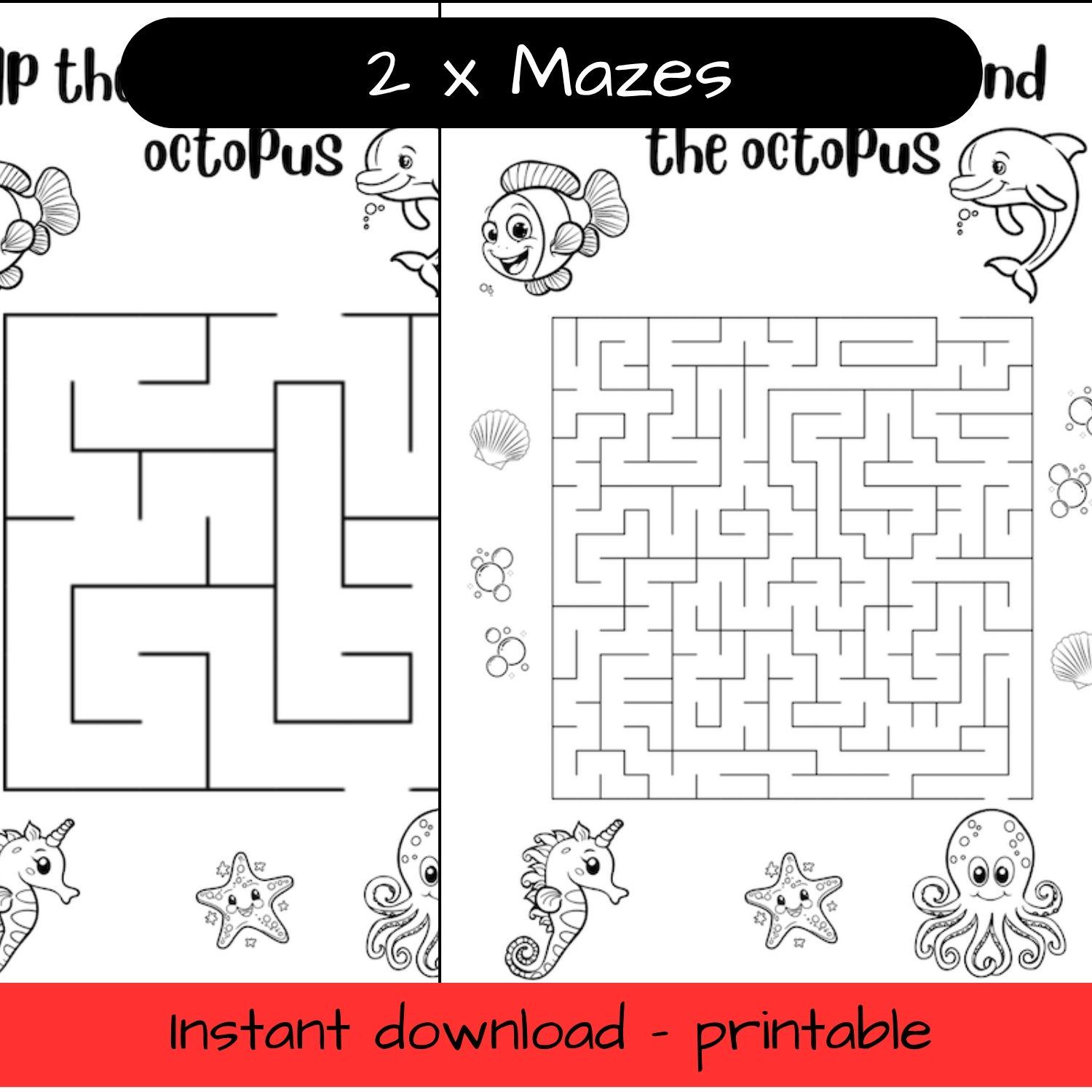 Ocean Animal Mazes & Colouring Sheets: Sea Life Puzzles Activity, Early ...