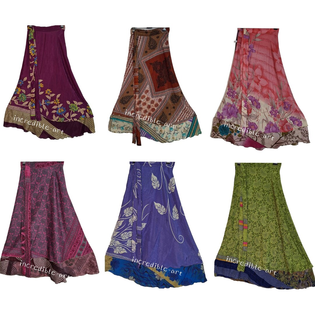 Silk Sari Long Wrap Skirts Bohemian Reversible Premium Quality Silk ...