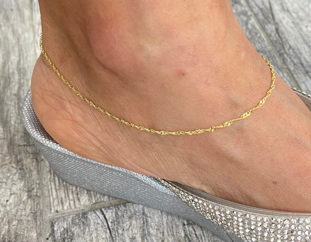 10K Solid Gold Singapore 1.2mm Anklet Bracelet 10k Real Gold - Etsy