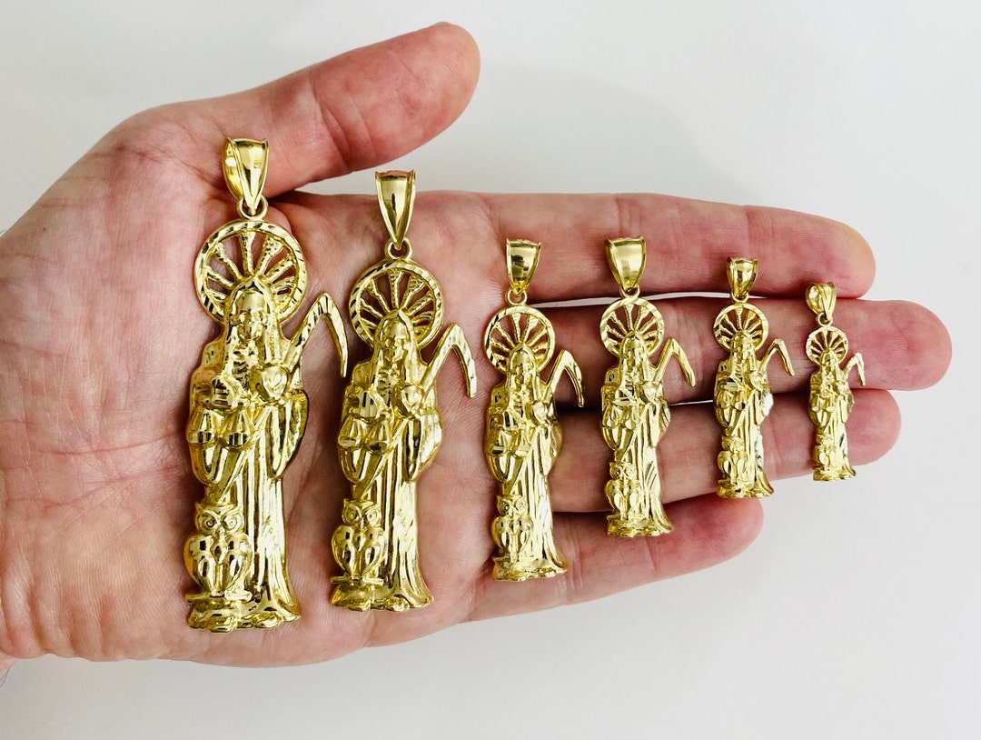 10K Solid Gold Grim Reaper Pendant, Holy Death Santa Muerte, Gold Santa ...
