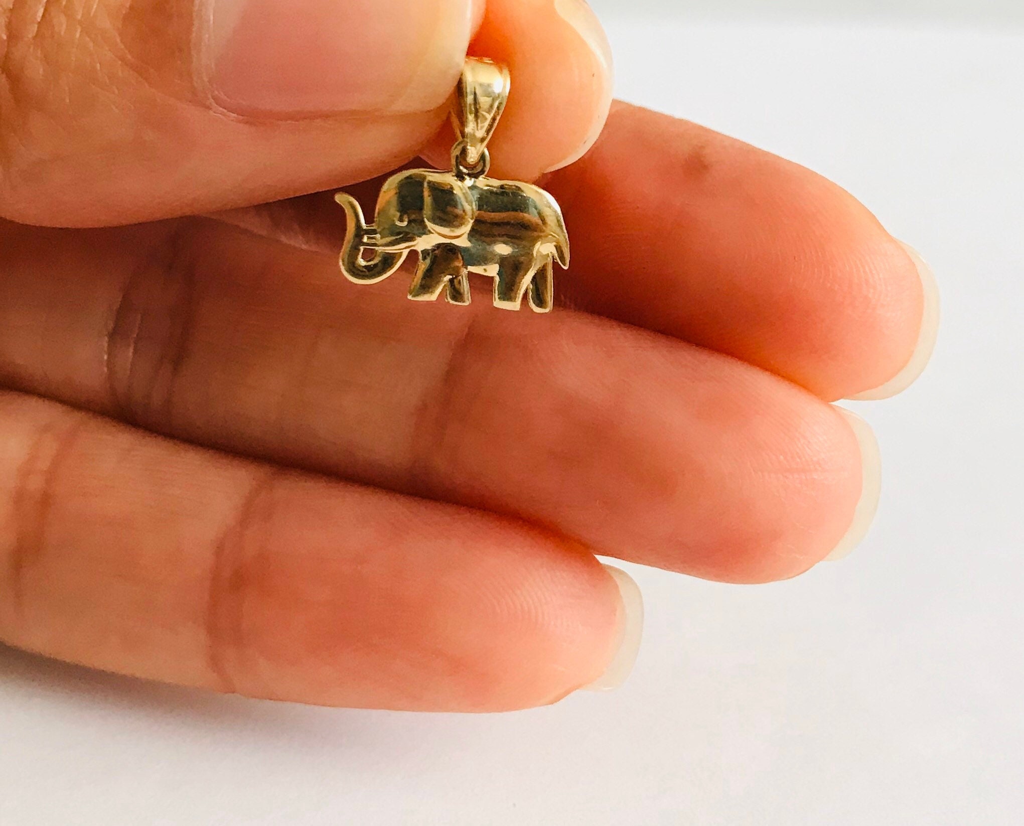 14K Solid Gold Elephant 14mm Pendant Dainty Gold Elephant - Etsy
