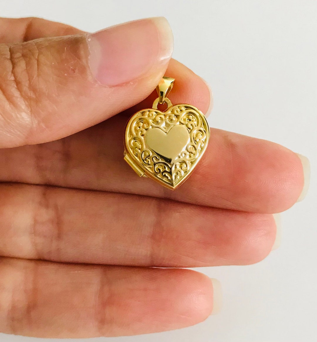 14K Solid Gold 20mm Heart Locket Pendant, Small 14K Gold Heart Locket ...