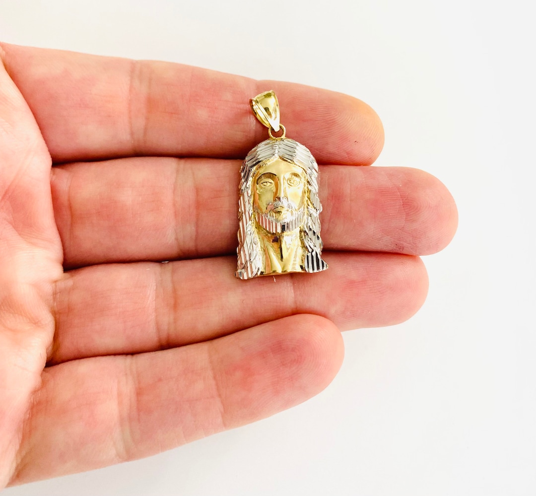 10K Solid Gold 32mm/1.26 Jesus Face Pendant, Jesus Face Pendant, Gold ...