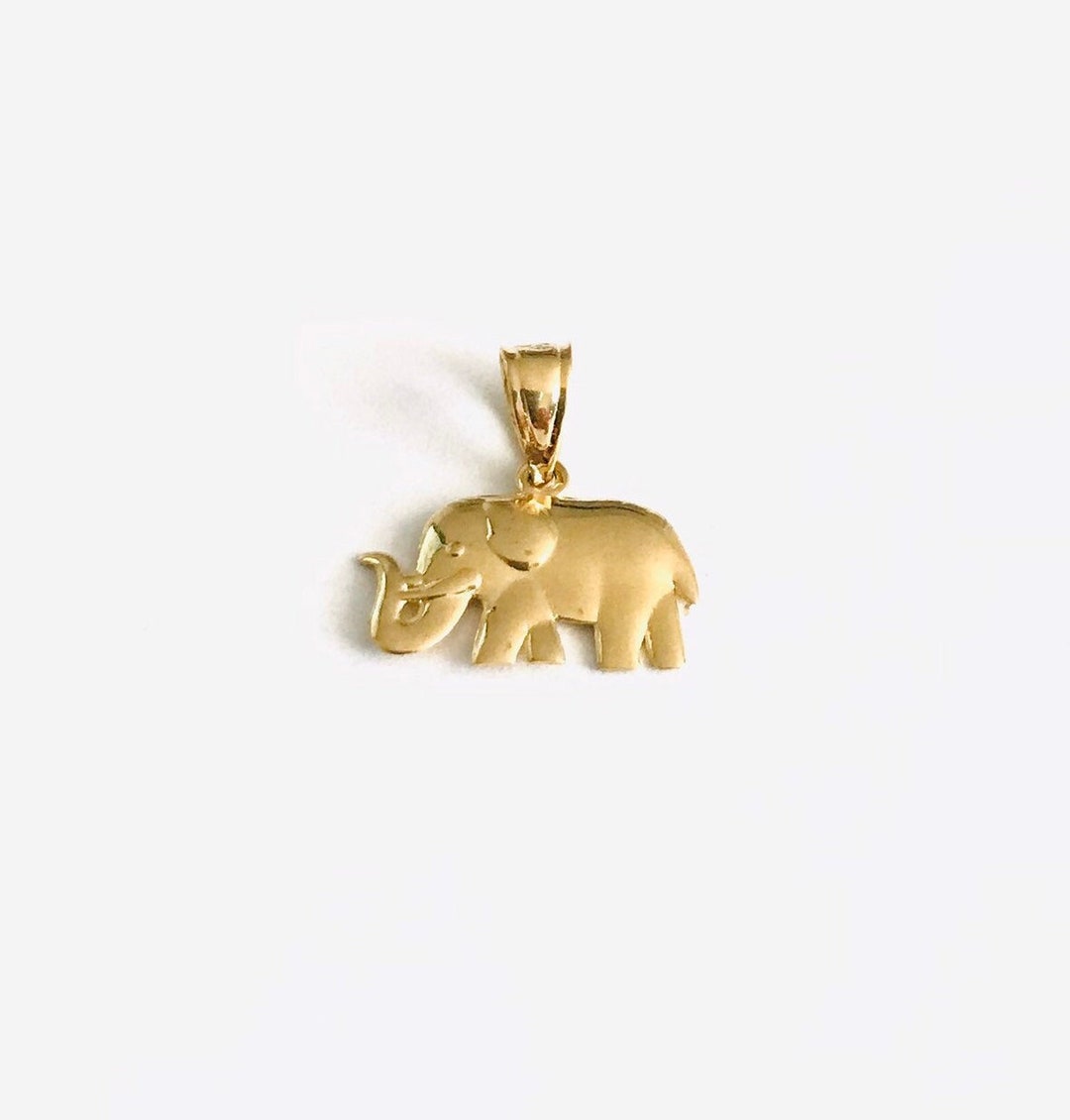 14K Solid Gold Elephant 14mm Pendant, Dainty Gold Elephant Pendant, 14K ...