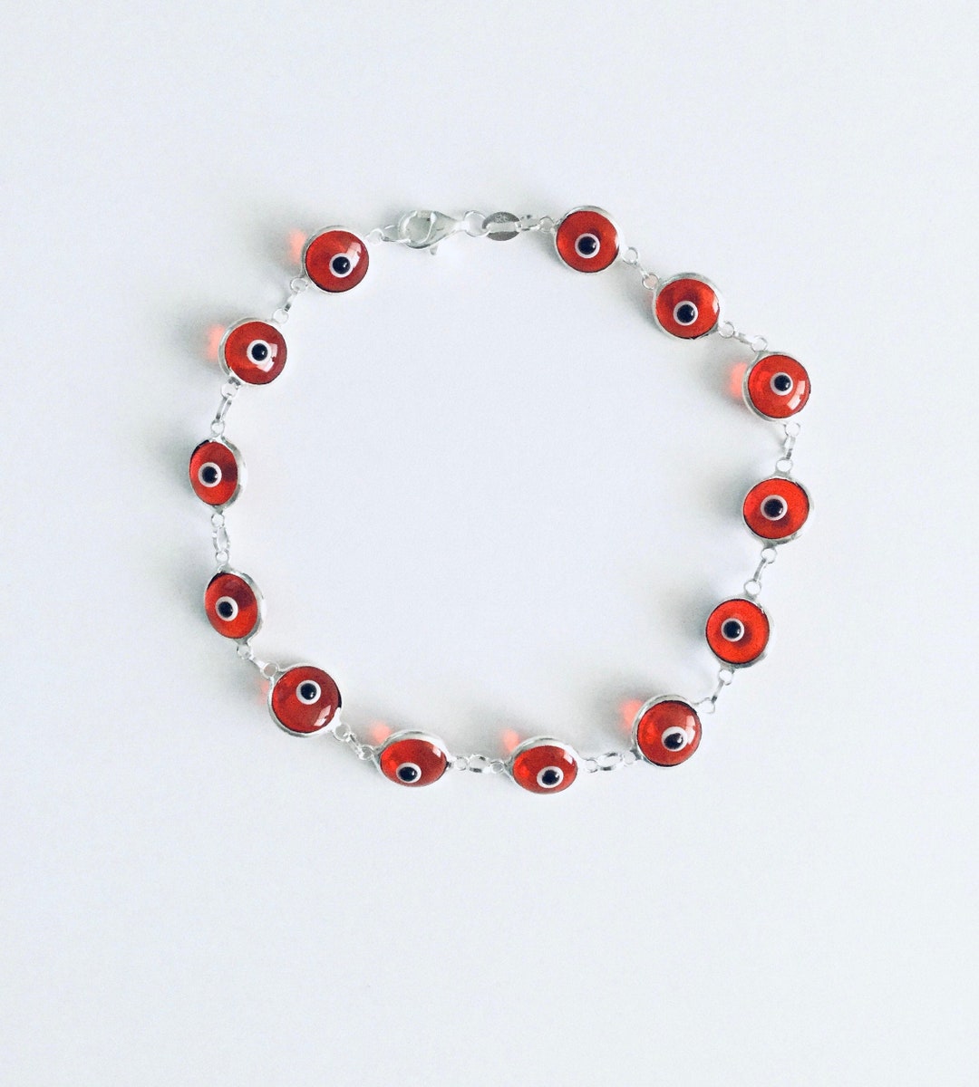 925 Silver Red Evil Eye Bracelet, Murano Glass Evil Eye Bracelet ...