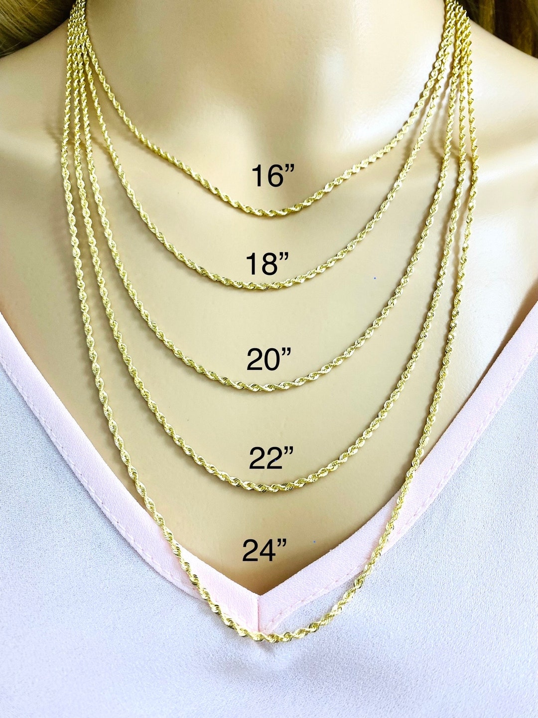 10K Real Gold 2mm Rope Chain, 10k Gold Rope Chain, 10K Real Gold Rope ...