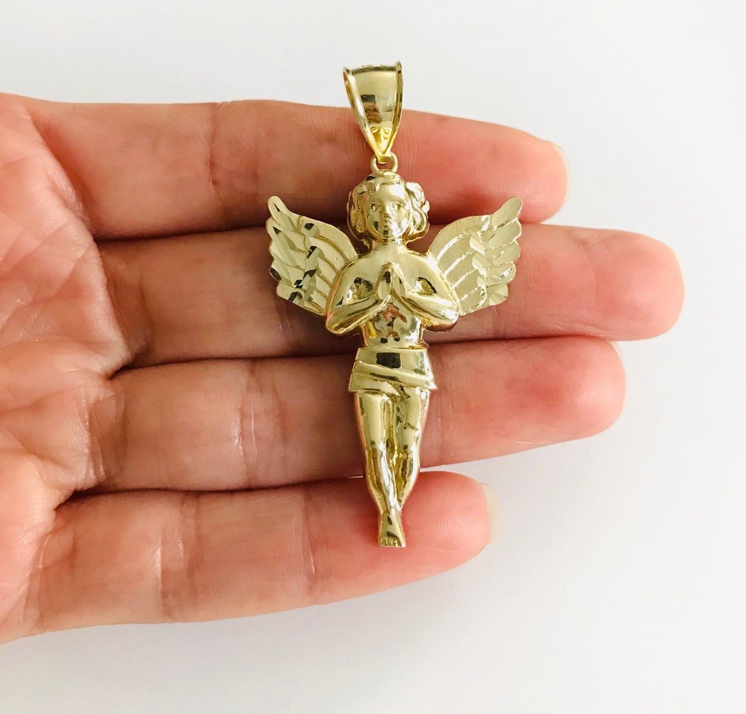 10k Solid Gold Angel 55mm / 2.16 Pendant 10K Solid Gold Angel Pendant ...