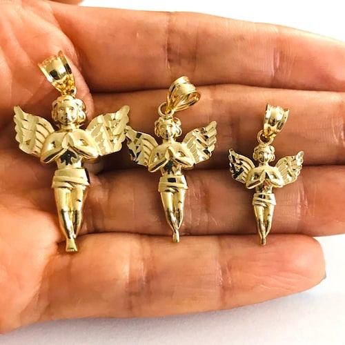 Solid 14k Yellow Gold Little Angel Charm/pendant - Etsy