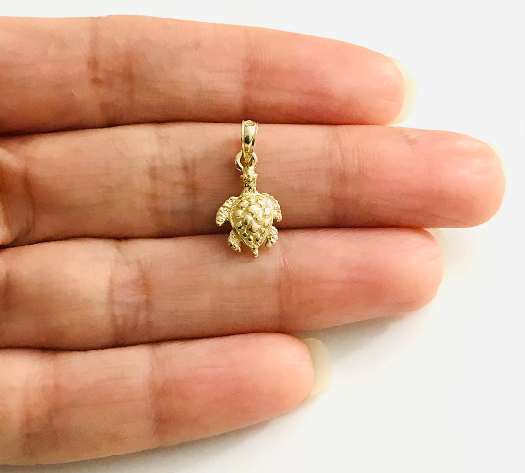 10K Solid Gold Sea Turtle Pendant,small 15mm Gold Pendant, 10K Gold ...