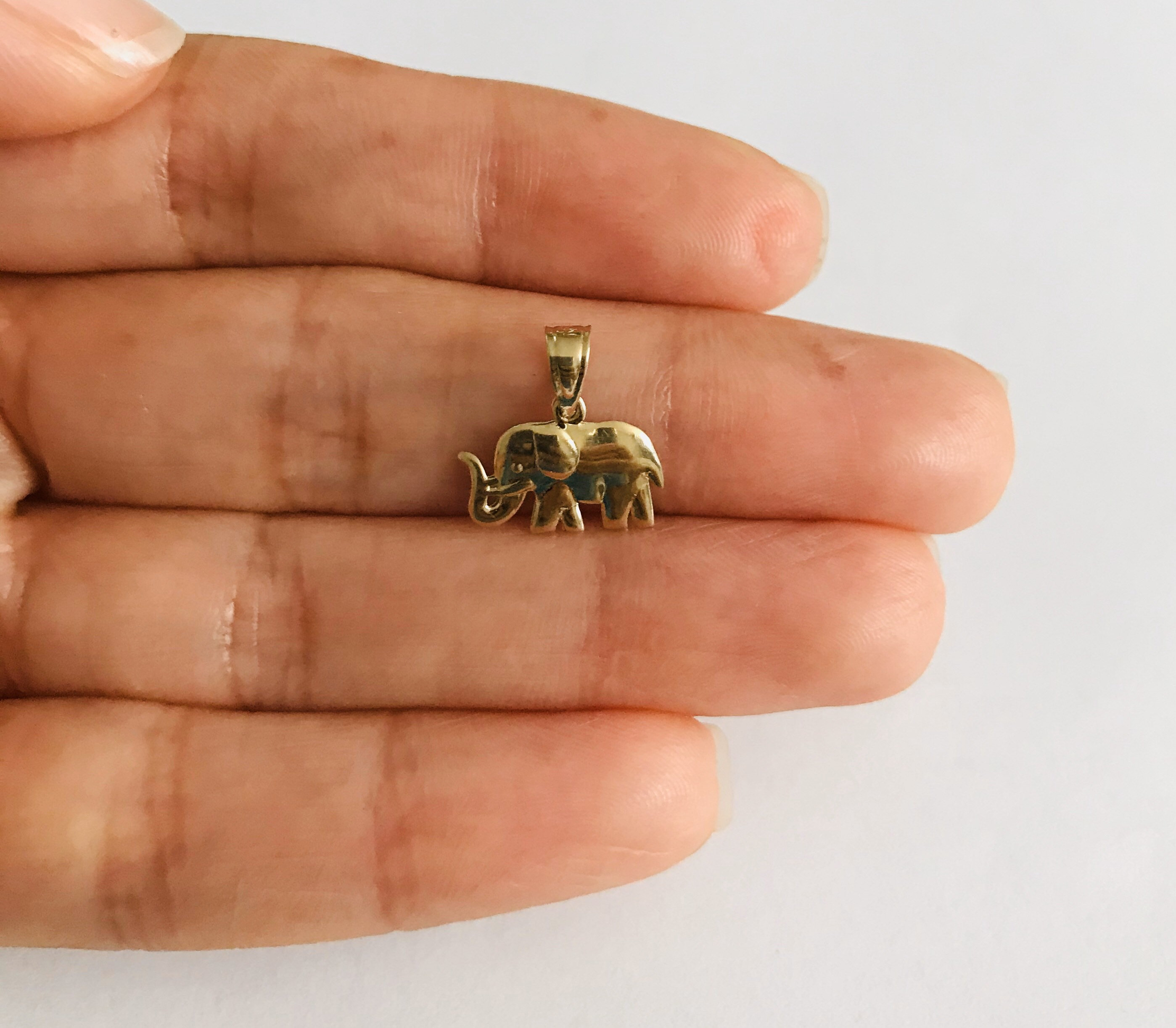 14K Solid Gold Elephant 14mm Pendant Dainty Gold Elephant - Etsy