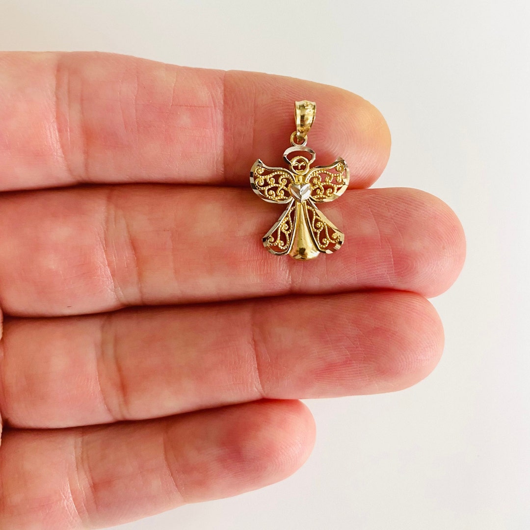 14k Solid Gold Angel 22mm/0.86in Pendant, Small 2T 14k Solid Gold ...