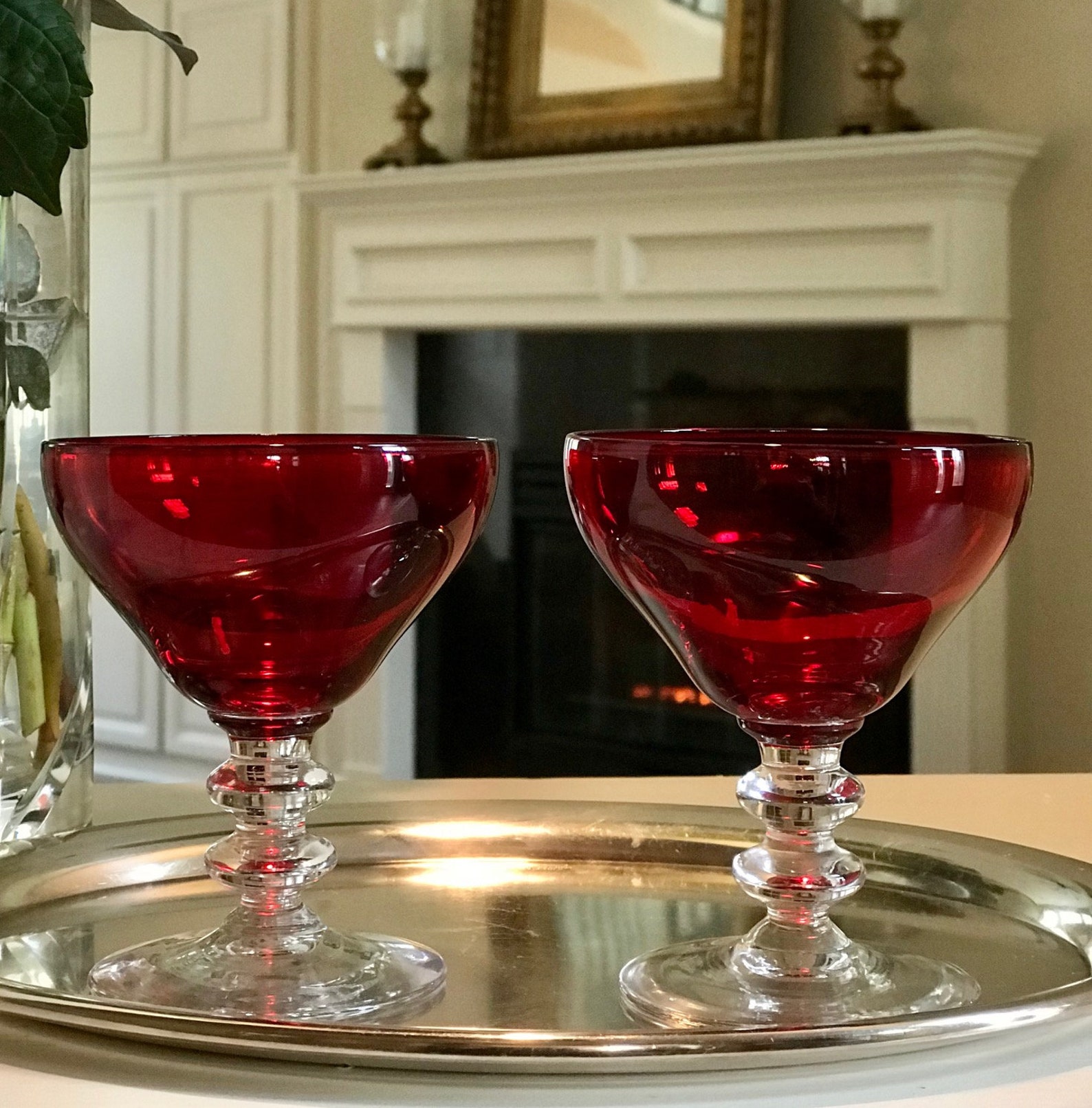 Vintage Ruby Red Coupe/cocktail Glasses Hand-blown Set of 2 - Etsy