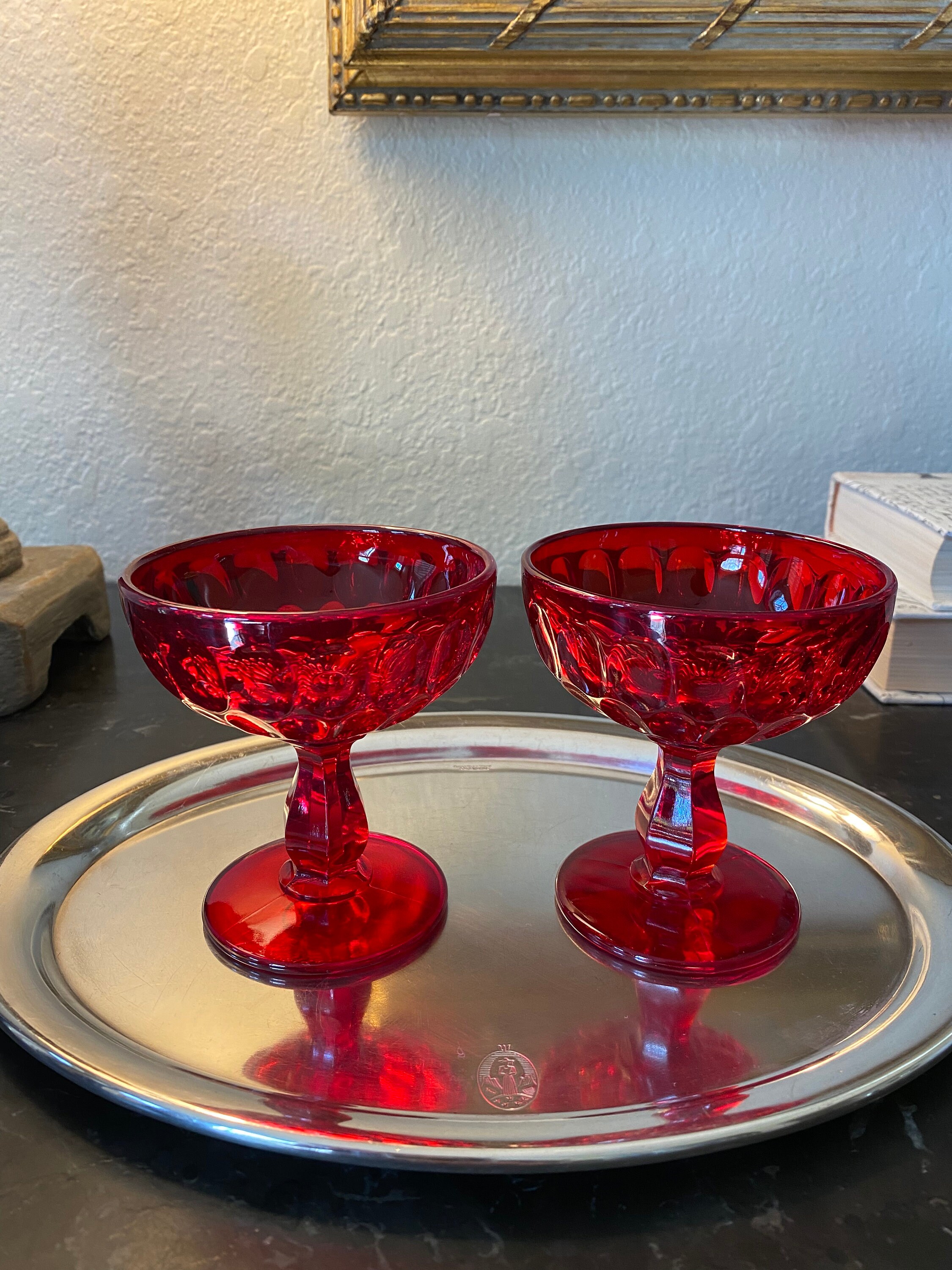 1960s Ruby Red Thumbprint Coupe Glasses Set of 2 - Etsy