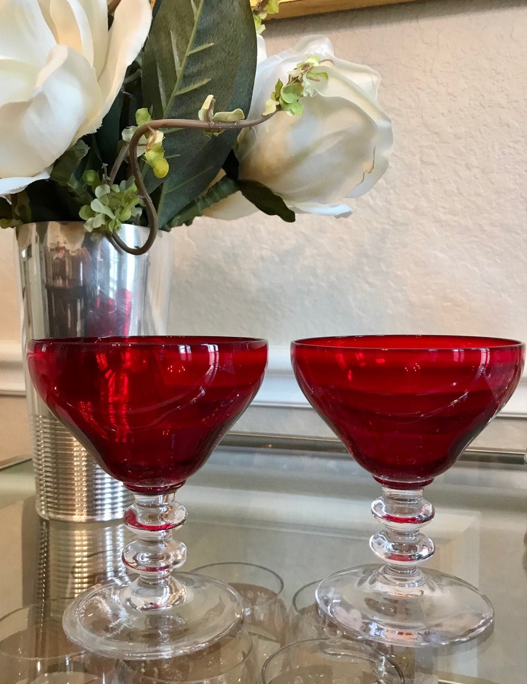 Vintage Ruby Red Coupe/cocktail Glasses Hand-blown Set of 2 - Etsy