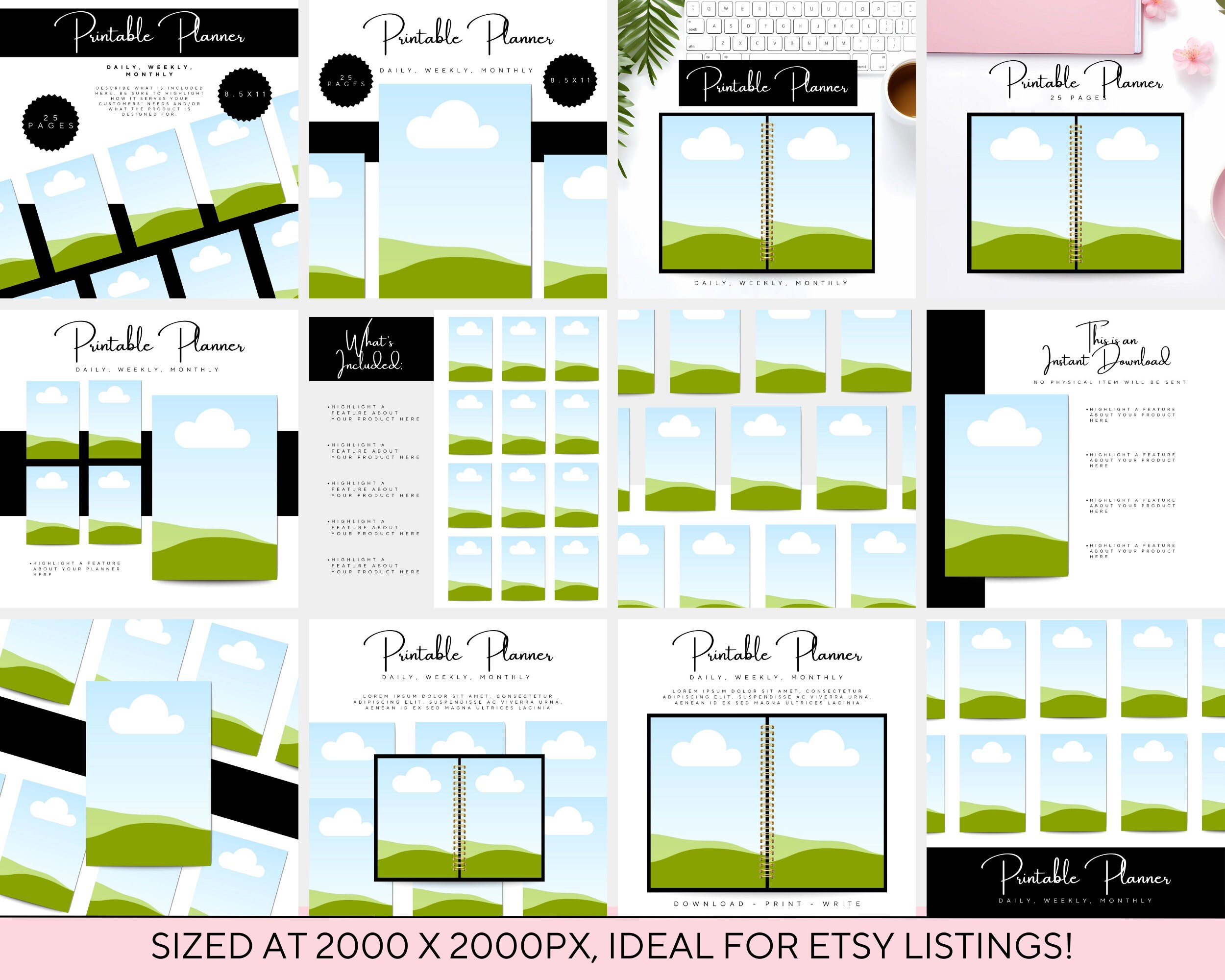 30 Editable Canva Mockup Templates | Printable Planner Mockup Templates ...