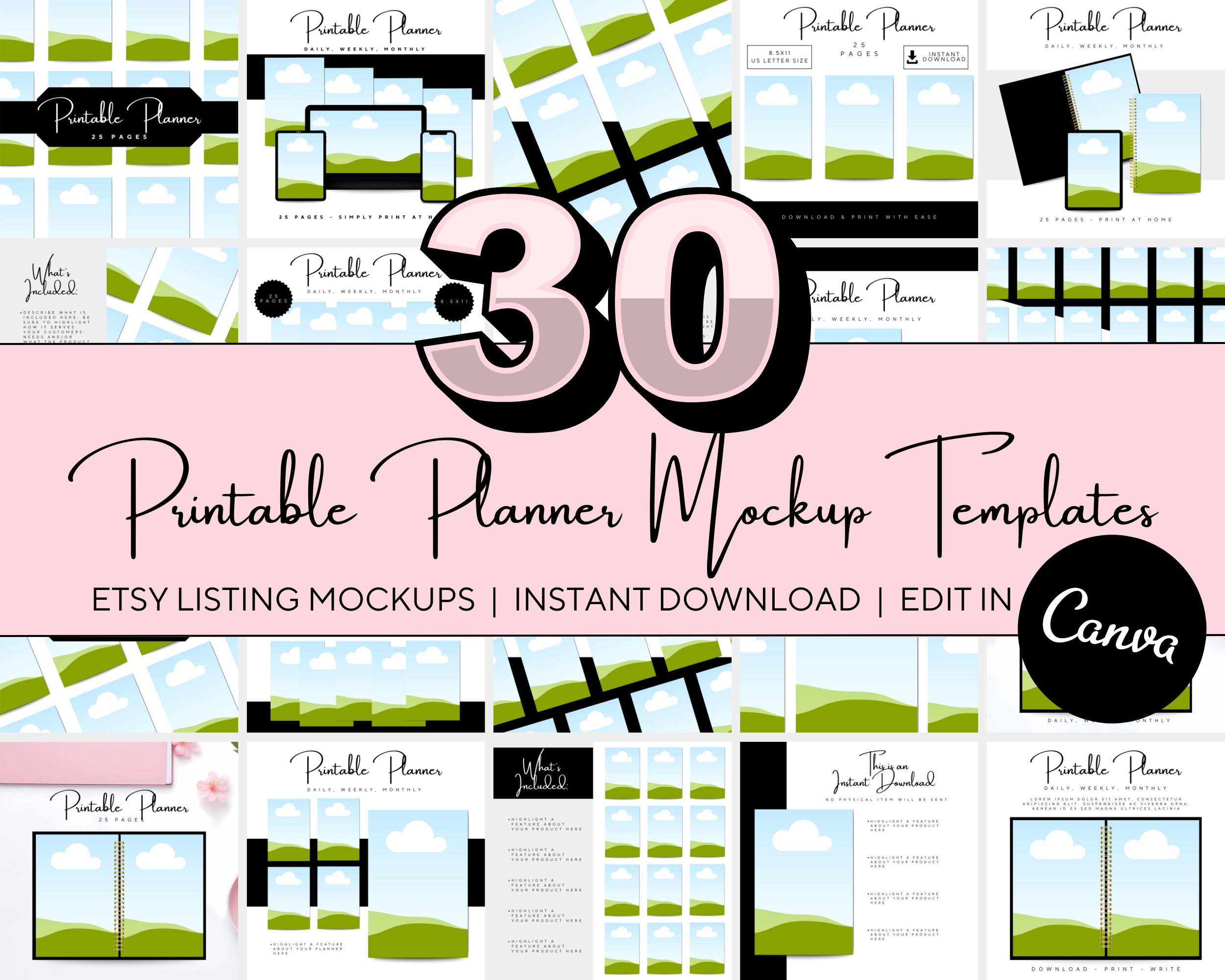 30 Editable Canva Mockup Templates | Printable Planner Mockup Templates ...