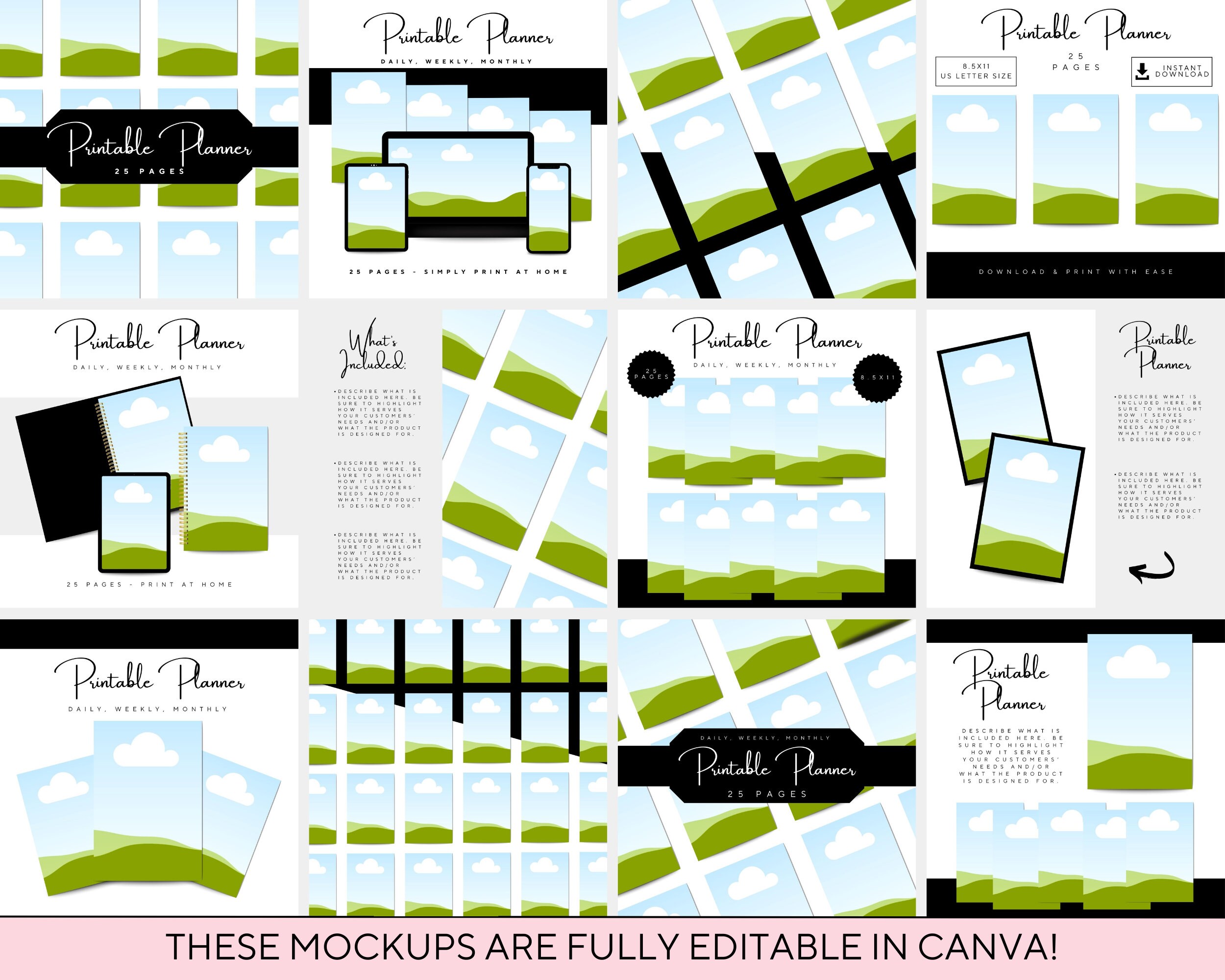 30 Editable Canva Mockup Templates | Printable Planner Mockup Templates ...