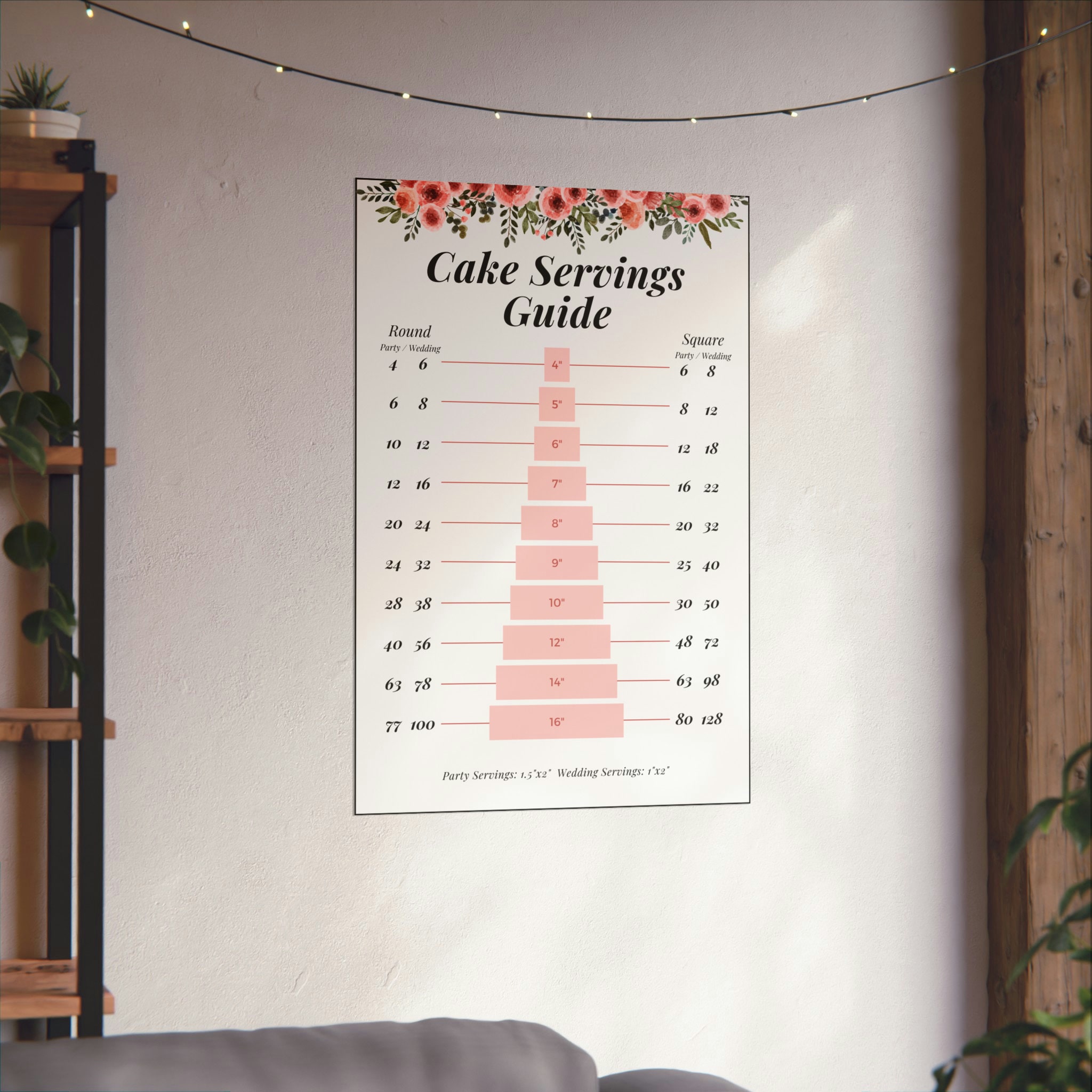 Cake Servings Guide Poster Round & Square Cake Portion Chart Baker's ...