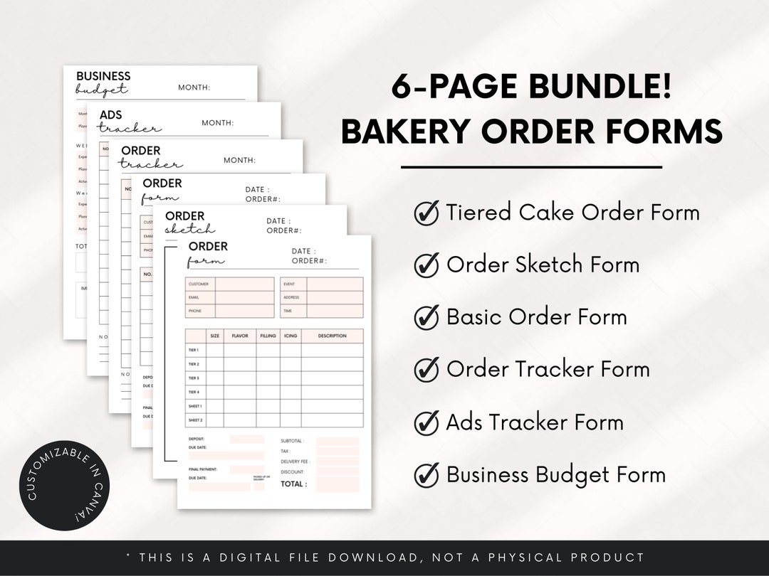 Bakery Order Form Bundle: 6 Templates to Streamline Your Ordering ...