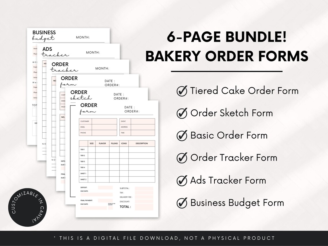 Bakery Order Form Bundle: 6 Templates to Streamline Your Ordering ...