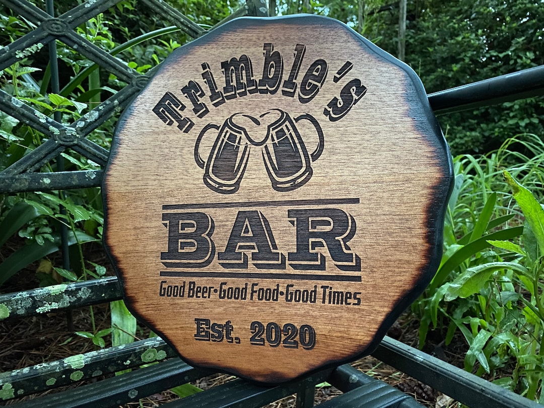 Personalized Bar Grill Round Sign, Custom Circle Man Cave Rustic Wood ...