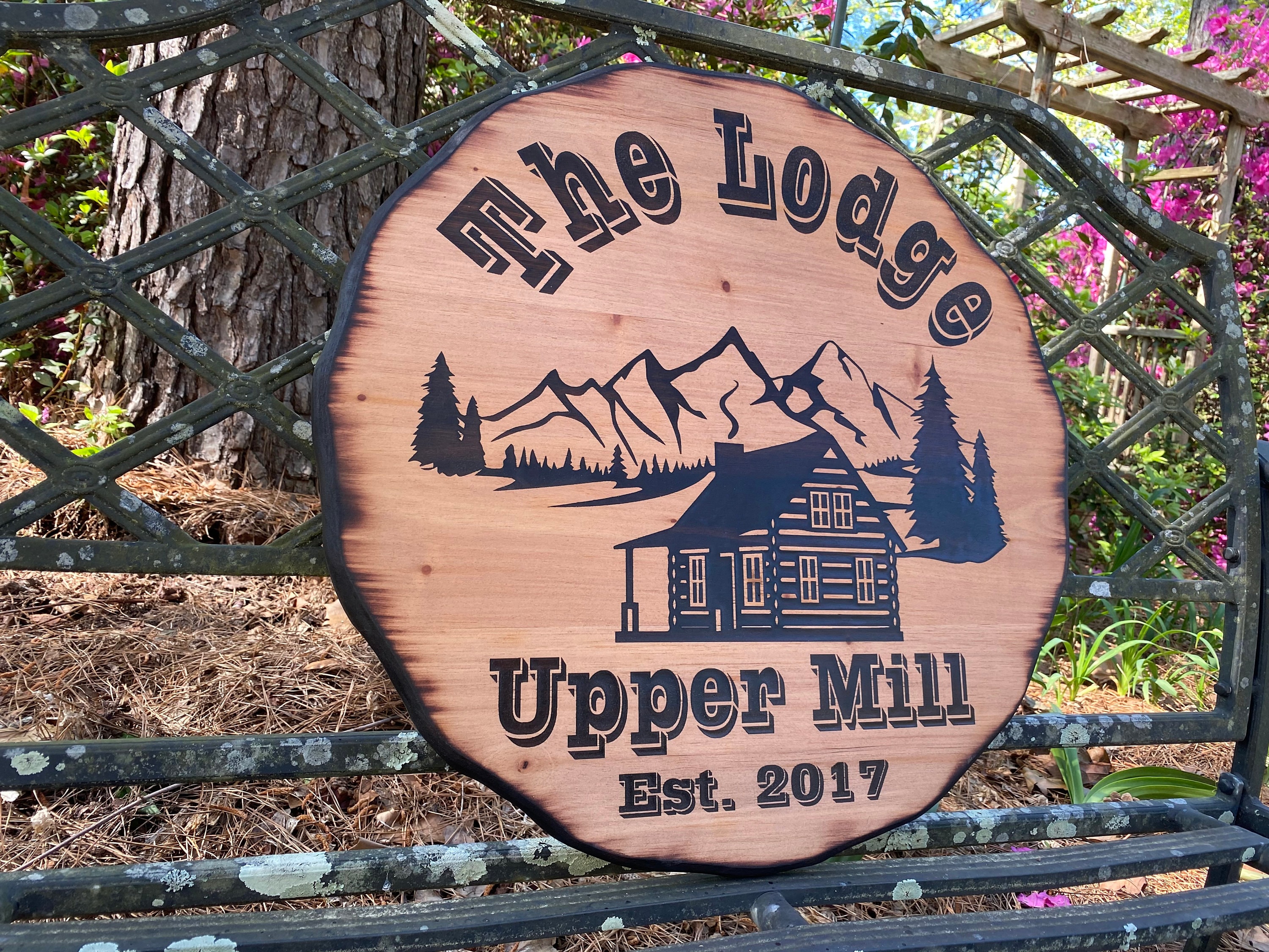 Personalized Mountain Cabin Wood Sign Round Outdoor Address | Etsy