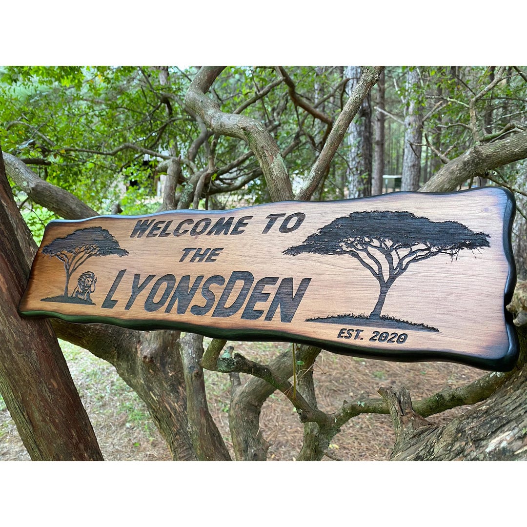 Custom Wood Lion Sign, Personalized Outdoor Wood Sign, Rustic Driveway ...