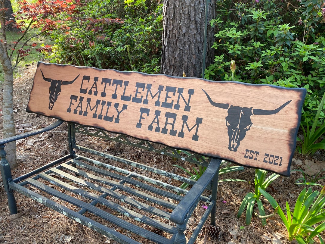 Oversized Outdoor Personalized Ranch Wood Sign, Custom Bull Horn ...