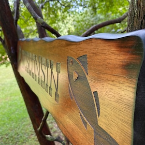 Personalized Wood Outdoor Fish Sign, Custom Lake House Fishing Sign ...