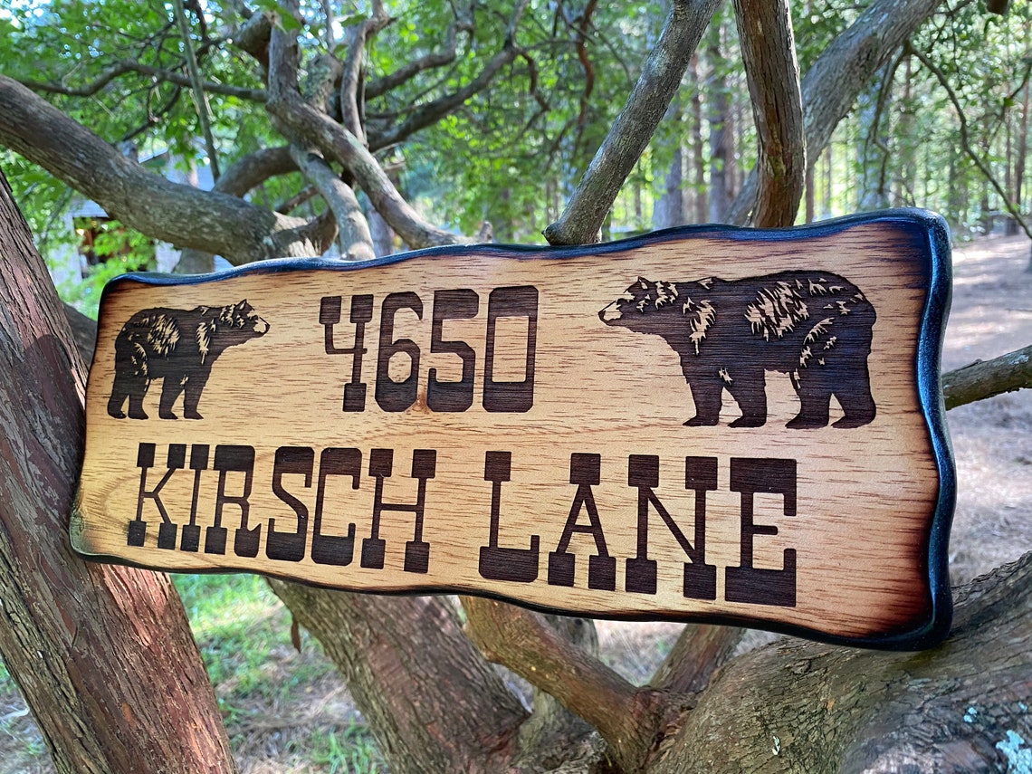 Personalized Bear Wood Outdoor Sign Driveway Address Sign | Etsy