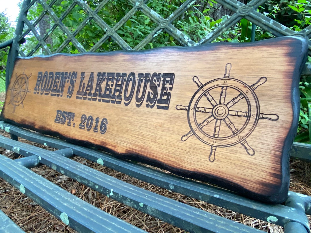 Outdoor Nautical Ship Wood Sign,personalized Rustic Lake House Wall ...