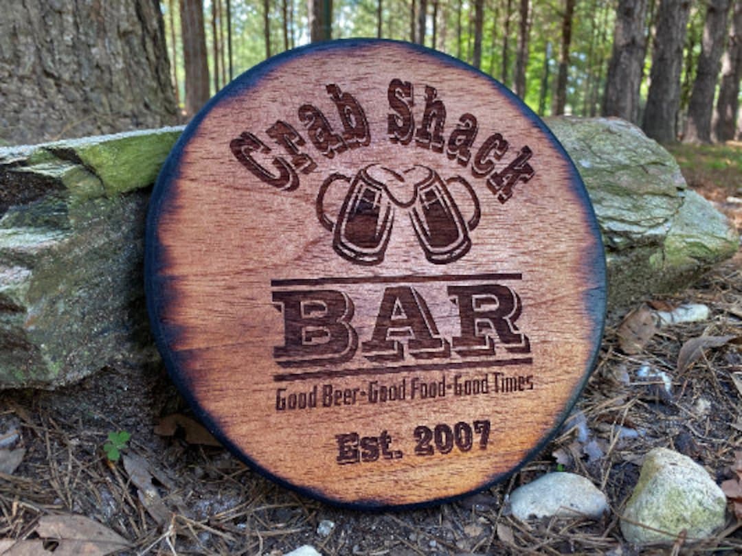 Bar and Grill Round Wood Sign, Custom Circle Man Cave, Personalized ...